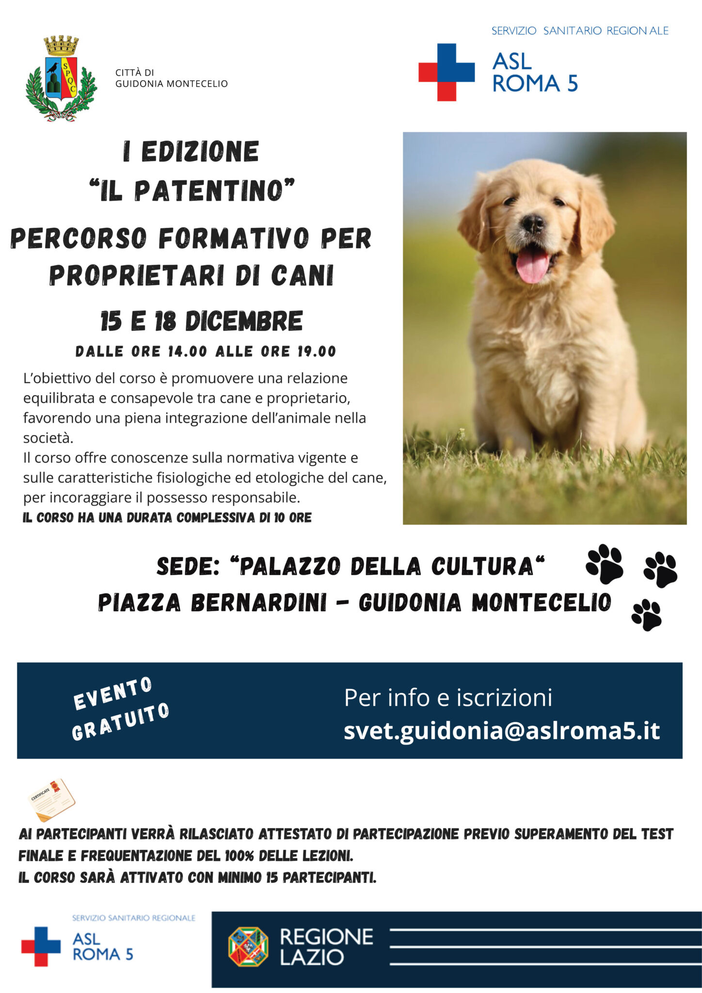Corso patentino proprietari cani - ASL ROMA 5